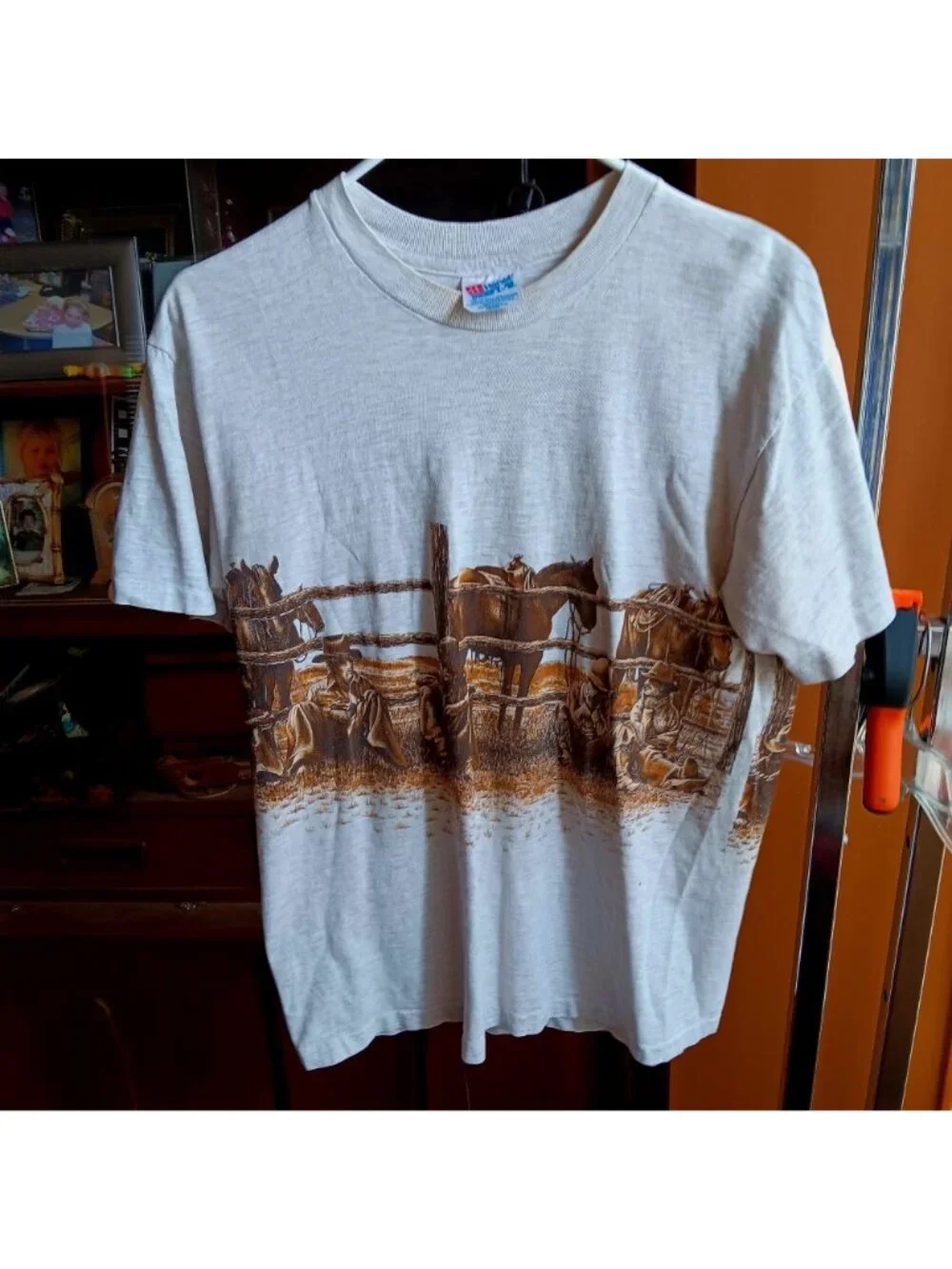 Hanes | Shirts | True Vintage Tshirt Medium Cowboy Horses Wrap Around ...